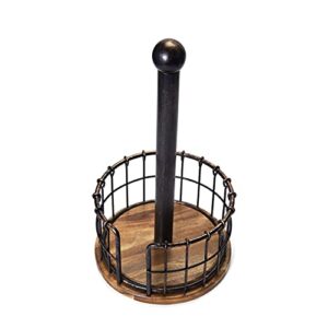 Pfaltzgraff Anvil Wire And Acacia Wood Paper Towel Holder, 13.25-Inch, Antique Black