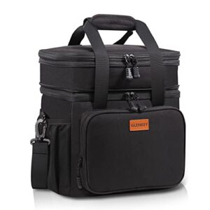 glenkey expandable large insulated lunch box, heavy duty lunch cooler bag durable leakproof lunch pail for men women adults work shift outdoor picnic camping road trip, 24 can, black