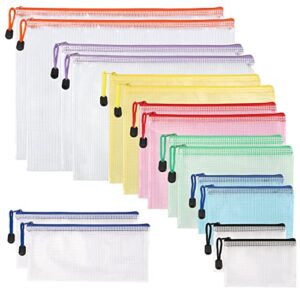 jpsor 16pcs 8 size mesh zipper pouch for organization, waterproof zipper pouches colored pvc travel zipper bags clear multipurpose document bags for school office home cosmetics storage toys puzzle