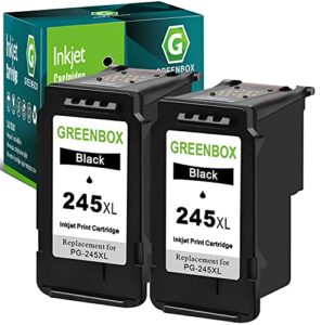 greenbox remanufactured 245xl black ink cartridge replacement for canon pg-245 pg-245xl pg 245 245xl 245 xl for canon pixma mx492 mx490 mg2920 mg2420 mg2520 mg2522 ip2820 (2 black)