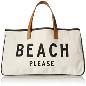 santa barbara design studio tote bag hold everything collection black and white 100% cotton canvas with genuine leather handles, large, beach please