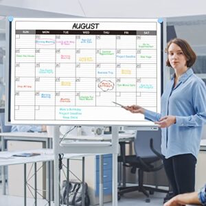 Dry Erase Calendar for Wall - Large Dry Erase Calendar, 28" x 40", Undated Monthly Calendar for Home, Office, Classroom, Erasable Laminated Calendar Whiteboard with 6 Markers ＆ 6 Stickers - 1Y Grey