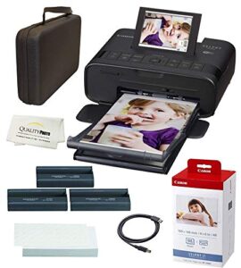 canon selphy cp1300 wireless compact photo printer with airprint and mopria device printing, with canon kp108 paper and black hard case to fit all together (black)