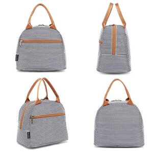 FlowFly Lunch Bag Tote Bag Lunch Organizer Lunch Holder Insulated Lunch Cooler Bag for Women/Men,White&Black Stripe