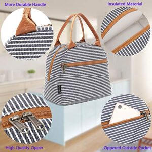 FlowFly Lunch Bag Tote Bag Lunch Organizer Lunch Holder Insulated Lunch Cooler Bag for Women/Men,White&Black Stripe