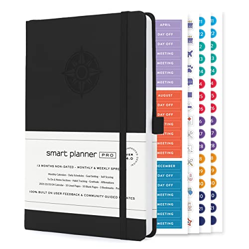 Smart Planner Pro – Small 8.6 x 5.7 inches (A5) – Undated Agenda Daily Planner – Tested & Proven to Achieve Goals & Increase Productivity, Time Management & Happiness with Weekly, Monthly, Gratitude Sections, Back Pocket (Black)