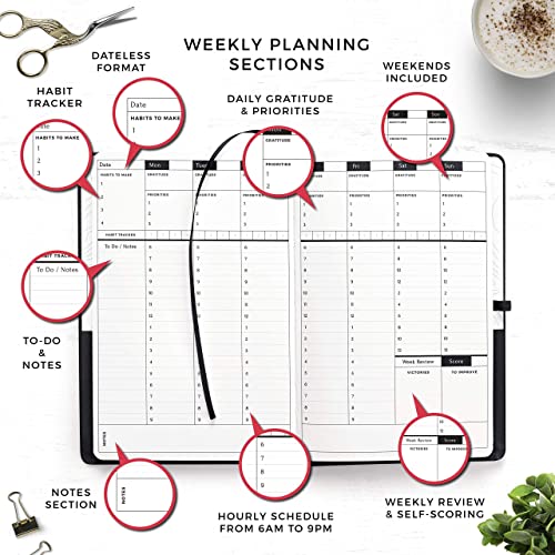 Smart Planner Pro – Small 8.6 x 5.7 inches (A5) – Undated Agenda Daily Planner – Tested & Proven to Achieve Goals & Increase Productivity, Time Management & Happiness with Weekly, Monthly, Gratitude Sections, Back Pocket (Black)