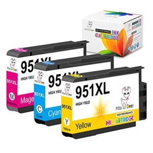 miss deer compatible ink cartridge replacement for hp 951 951xl 950xl 951xl for hp officejet pro 8600 8610 8620 8630 8640 8100 8625 8615 251dw 271dw 276dw printer (1 cyan, 1 magenta, 1 yellow), 3-pack