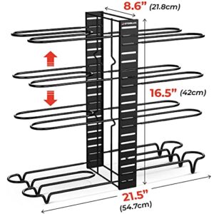 STORLUX Pot and Pan Organizer for Cabinet, Adjustable 8 Non-Slip Tiers Pot Rack with 3 DIY Methods, Kitchen Cabinet Organizer for Pots and Pans, Black Steel Cookware Organizer (UPGRADED)