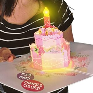 100 greetings birthday lights & music pink cake card – plays hit song just the way you are – pop up birthday card for wife, girlfriend, mom – pop up birthday cards for women – musical birthday cards