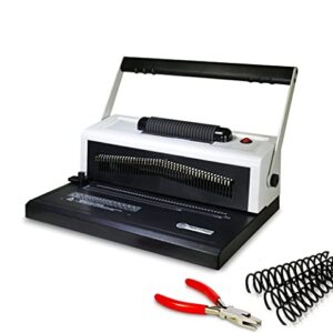 PrintFinish Coilbind S25A Upgraded Spiral Coil Binding Machine - with Electric Coil Inserter - Professionally Bind Presentations Documents - Free Crimper Free Box of 100 Plastic coils - 4 to 1 Pitch