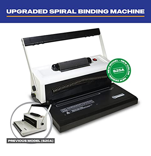 PrintFinish Coilbind S25A Upgraded Spiral Coil Binding Machine - with Electric Coil Inserter - Professionally Bind Presentations Documents - Free Crimper Free Box of 100 Plastic coils - 4 to 1 Pitch