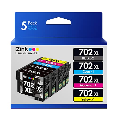 E-Z Ink (TM) Remanufactured Ink Cartridge Replacement for Epson 702XL 702 T702XL T702 to use with Workforce Pro WF-3720 WF-3733 WF-3730 Printer (5 Pack)