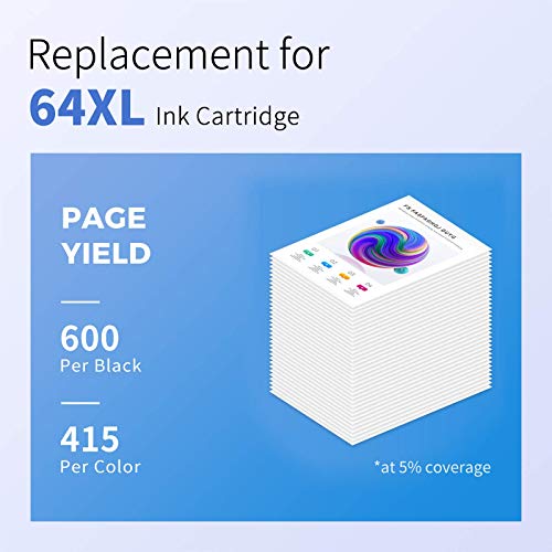 myCartridge PHOEVER Remanufactured Ink Cartridge Replacement for 64XL 64 XL N9J92AN N9J91AN for Envy Photo 7855 7858 6255 7155 7120 6252 7164 HP Tango Printer Ink (Black, Tri-Color, 2-Pack)