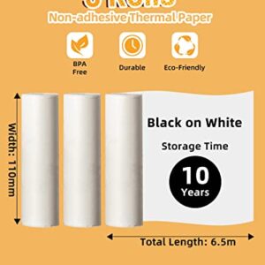 Memoqueen M04AS Mini Sticker Printer - Pocket Thermal Printer Wireless Portable Printer for iPhone with 3 Rolls 110mm Black on White Non-Adhesive Paper, Great for Memo, Notes, Photo, Journal