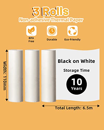 Memoqueen M04AS Mini Sticker Printer - Pocket Thermal Printer Wireless Portable Printer for iPhone with 3 Rolls 110mm Black on White Non-Adhesive Paper, Great for Memo, Notes, Photo, Journal