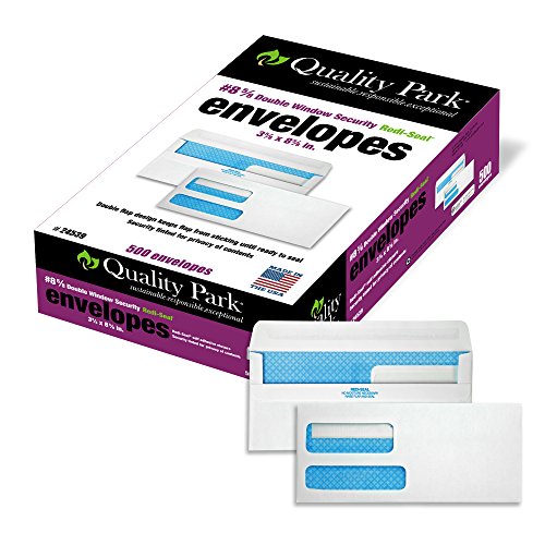 Quality Park #8 5/8 Security Envelopes, Double Window, Self Seal, Invoices/QuickBooks Statements, 3-5/8" x 8-5/8", 24 lb White, 500/Box (QUA24539)