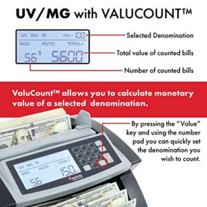 Cassida 5520 UV/MG - USA Money Counter with ValuCount, UV/MG/IR Counterfeit Detection, Add and Batch Modes - Large LCD Display & Fast Counting Speed 1,300 Notes/Minute