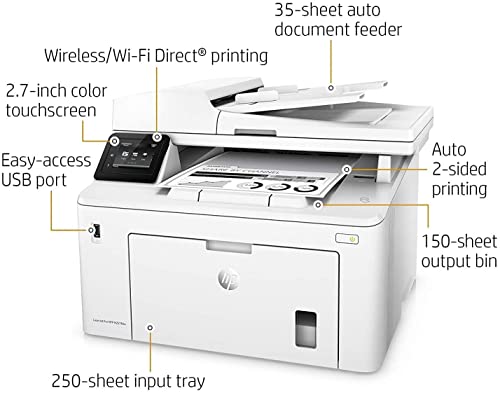 HP Laserjet Pro MFP M227fdwB All-in-One Wireless Laser Printer, Print Scan Copy Fax, Auto 2-Sided Printing, 1200 x 1200 dpi, 30 ppm, Compatible with Alexa, Bundle with JAWFOAL Printer Cable