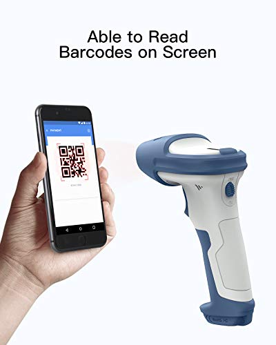 Inateck Bluetooth Barcode Scanner, 2D Wireless Barcode Scanner, Bluetooth 5.0 and 2.4Ghz Adapter, 3 in 1 Reader, Support GS1 Barcode, BCST-73 Blue White