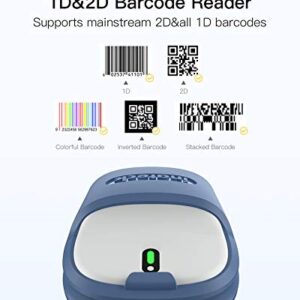 Inateck Bluetooth Barcode Scanner, 2D Wireless Barcode Scanner, Bluetooth 5.0 and 2.4Ghz Adapter, 3 in 1 Reader, Support GS1 Barcode, BCST-73 Blue White