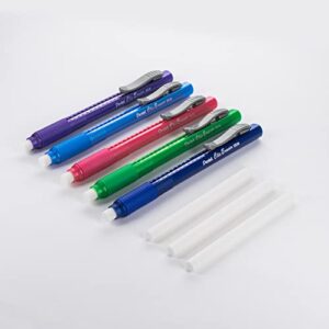 Pentel Clic Eraser, Retractable Eraser Pen Style Grip - Pack of 5 Assorted Colors with 3 Refills