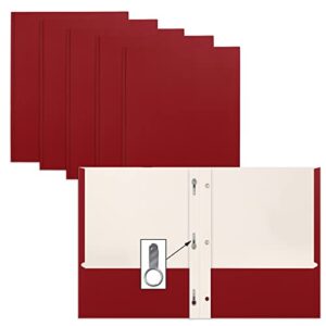 red paper 2 pocket folders with prongs, 50 pack, by better office products, matte texture, letter size paper folders, 50 pack, with 3 metal prong fastener clips, red