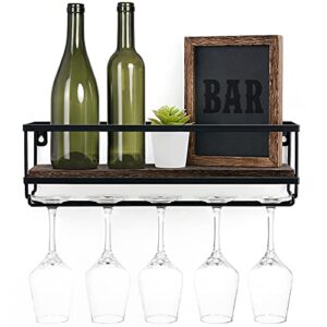 mkono wall mounted wine rack – bottle & glass holder wood rustic floating racks with stemware hanger modern plants photos wine bottles display wall storage shelf for kitchen dining room home bar