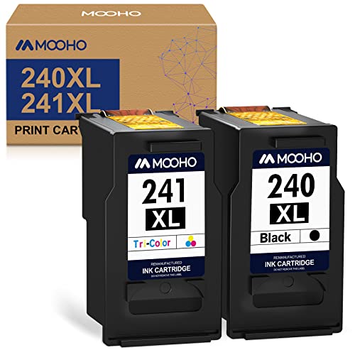 MOOHO Remanufactured 240XL Ink Cartridge Replacement for Canon PG-240XL CL-241XL 240 241 XL 241XL Combo Pack for Pixma MG3520 MG3620 MG3600 TS5120 MG2522 MX472 MX452 MX512 Printer(1 Black,1 Tir-Color)