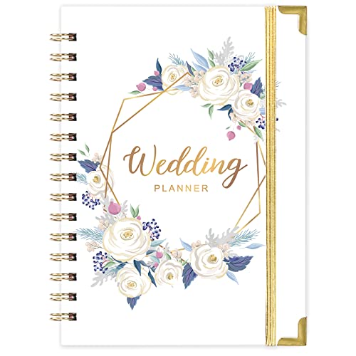 Tullofa Wedding Planner - Wedding Planner Book and Organizer for The Bride with 5 Tabbed Sections, 6.5" x 8.75", Hardcover with Metal Corner + 5 Inner Pocket + Sticker + Notes Pages - Purple White