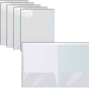 2 Pocket Glossy Laminated White Paper Folders, Letter Size, 25 Pack, White Paper Portfolios by Better Office Products, Box of 25 White Folders