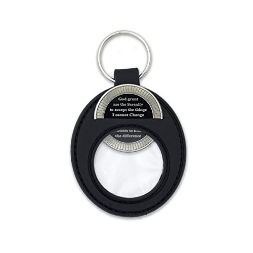 AA Coin Holder Keychain | Displays Both Sides of Sobriety Chips, Medallions, Recovery Coins, and Tokens | Also Fits Apple Airtag | Waterproof Scratchproof Soft Silicone Key Ring (Black)