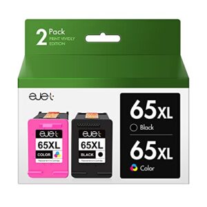 65xl ink cartridge combo pack replacemet for hp 65 ink, 65 65xl ejet remanufactured ink work with hp deskjet 3772 3755 3700 3722 3752 2655 2622 2652; envy 5055 5052 5058 printer (1 black, 1 tri-color)