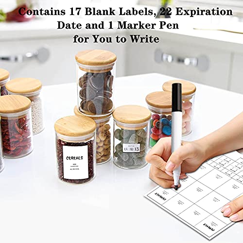 AISIPRIN 12 Pcs Glass Spice Jars with Bamboo Airtight Lids and 114 Labels - 9oz Small Food Storage Containers for Kitchen, Coffee, Herb - Marker and Brush Included