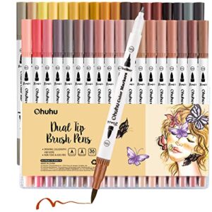 ohuhu skin tone markers 36-colors: dual tip brush and fineliner markers for adult coloring water based art skintone marker pens set for portrait drawing lettering writing calligraphy journaling