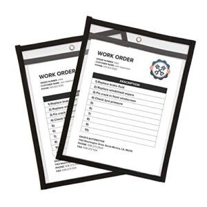 job ticket holders 9×12 (30 pack) – dry erase document holder – shop holder – order clear black sleeves – 8.5 x 11 tickets – plastic heavy duty work pocket – hanging sheet protectors – plastic sleeves