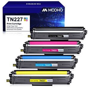 mooho compatible toner cartridge replacement for brother tn227 tn-227 tn227bk tn223 tn223bk/c/m/y for mfc-l3770cdw hl-l3270cdw hl-l3290cdw mfc-l3710cw toner printer (tn-227bk/c/m/y high yield 4 pack)