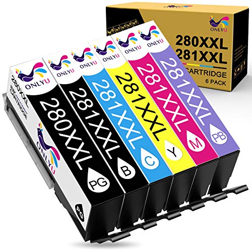 ONLYU Compatible Ink Cartridge Replacement for Canon 280 281 PGI-280XXL CLI-281XXL Ink 281 280 for Pixma TS9120 TS8120 TS8320 TS8220 TS8300 TS9120 TS 8100 Printer (6 Pack)