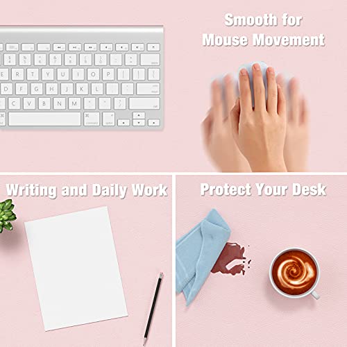 Hsurbtra Desk Pad, 30" x 14" PU Leather Desk Mat, XL Extended Mouse Pad, Waterproof Desk Blotter Protector, Ultra Thin Large Laptop Keyboard Mat, Non-Slip Desk Writing Pad for Office Home, Pink