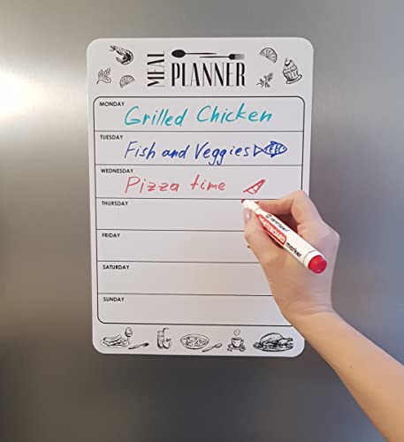 Magnetic Meal Planner for Refrigerator Dry Erase A4 - Magnet Weekly Menu Board for Fridge - Magnetic Menu White Board - Fridge Meal Planner Magnet - Meal Planner Dry Erase Board