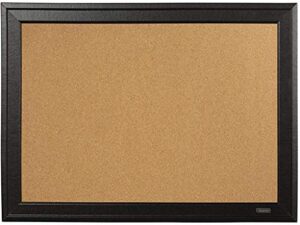 quartet cork bulletin board, 11” x 17” framed corkboard, black frame, small decorative hanging pin board, perfect for office & home decor, home school message board or vision board, brown (79279)