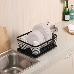 TQVAI Kitchen Dish Drainer Rack with Drying Board and Full-Mesh Silverware Utensils Holder, Black