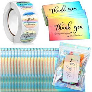 620 pieces thank cards and stickers set thank gold foil stickers thank for supporting my small business stickers with resealable packaging bag, suitable for business owners(holographic)