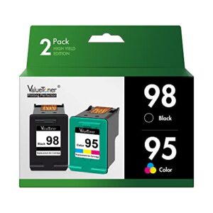 valuetoner remanufactured ink cartridge replacement for hp 98 c9364wn & 95 c8766wn for officejet 150 100 6310, photosmart 8050 c4180 c4150, deskjet 460 5940 printer (1 black, 1 tri-color, 2 pack)