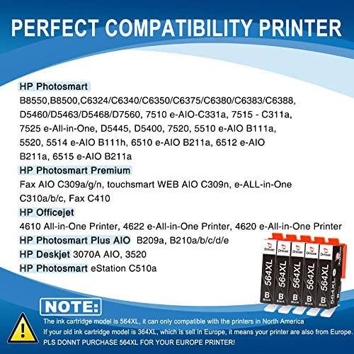 564XL Ink Cartridges for HP Printers, Drnoae Compatible for HP Photosmart 7520 5520 7525 7510 6510 5514 6515 Officejet 4620 7510 4622 5510 Deskjet 3520 3521 Ink Cartridges, 5 Pack