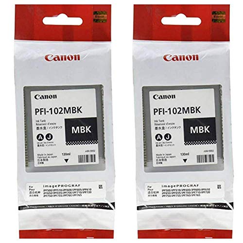 Canon 2X PFI-102MBK Pigment Matte Black Ink Tank for The imagePROGRAF iPF500/600/700 Inkjet Printers, 130 ml.