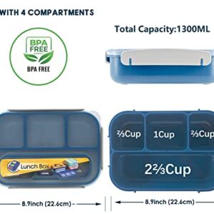 HappyRhino Bento Lunch Box for Kids Adult,4 Compartment Bento Box Adult Lunch Box Containers,Kids Lunch Box with Fun Accessories Silicone Food Cake Cups, Cute Food Picks for Kids,Easy to Clean (BLUE)