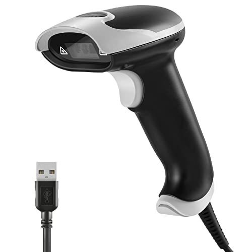 QR USB Barcode Scanner Wired Handheld Bar Code Scanner Reader JRHC Handheld USB Barcode Scanner Wired Automatic 2D 1D Bar Code Reader Plug and Play for Supermarket, Convenience Store, Warehouse…