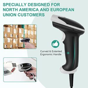 QR USB Barcode Scanner Wired Handheld Bar Code Scanner Reader JRHC Handheld USB Barcode Scanner Wired Automatic 2D 1D Bar Code Reader Plug and Play for Supermarket, Convenience Store, Warehouse…