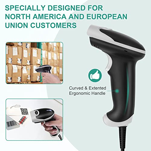 QR USB Barcode Scanner Wired Handheld Bar Code Scanner Reader JRHC Handheld USB Barcode Scanner Wired Automatic 2D 1D Bar Code Reader Plug and Play for Supermarket, Convenience Store, Warehouse…